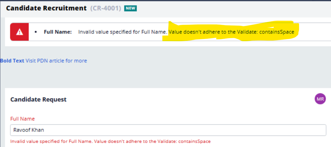 How to show a part of error message in bold text? | Support Center